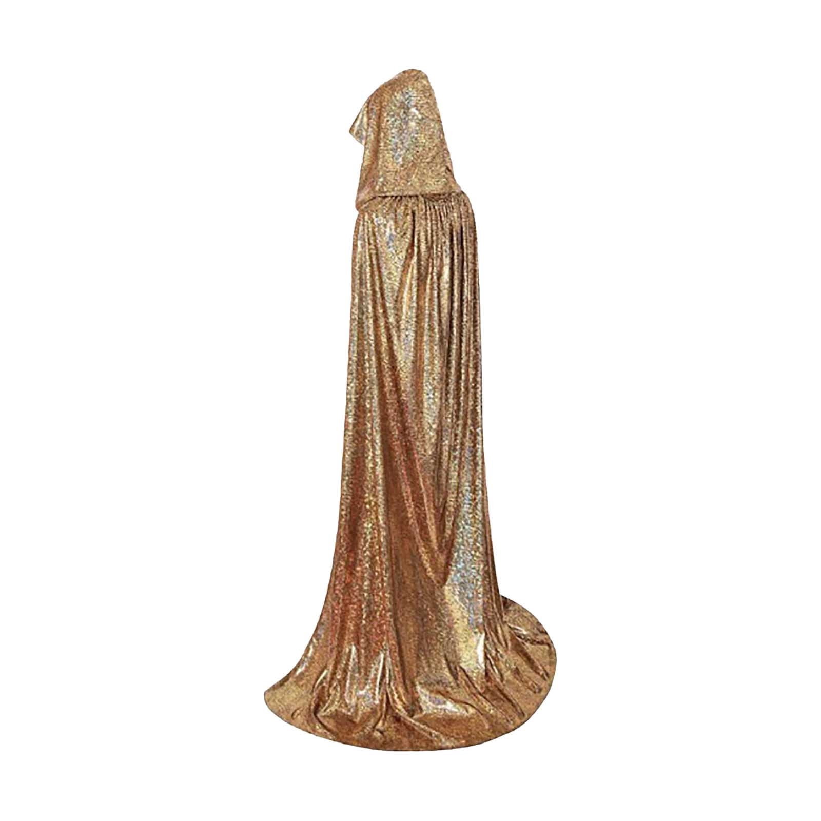 VANLOFE Halloween Sequin Cape Shiny Hooded Full Length Glitter Cloak ...