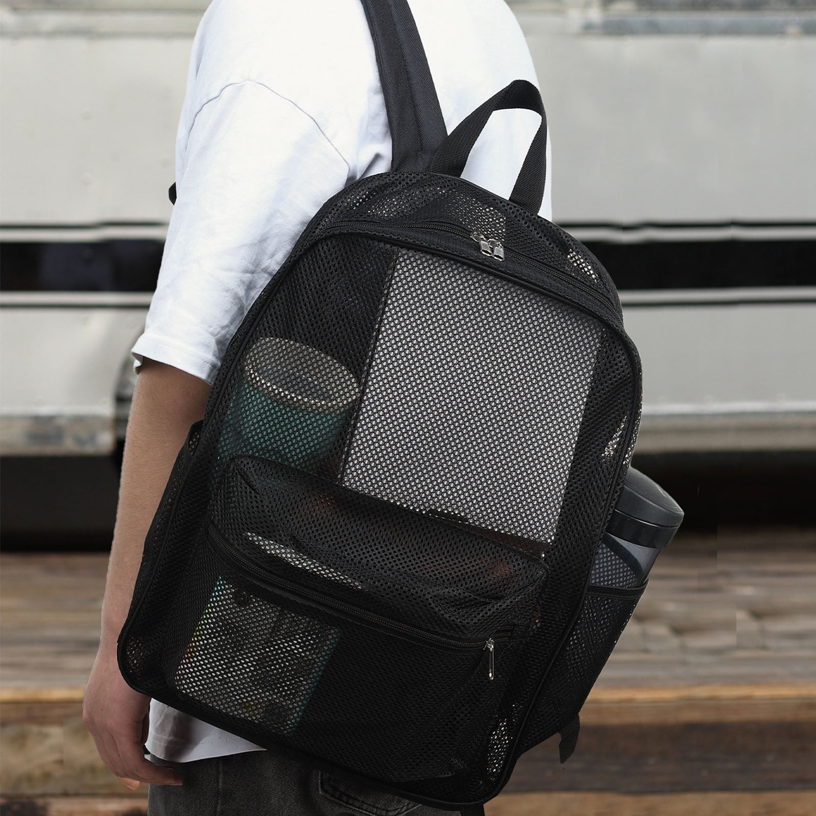 VANLOFE Knapsack Transparent Mesh Backpacks ，Beach Bag Extra Large Pool ...