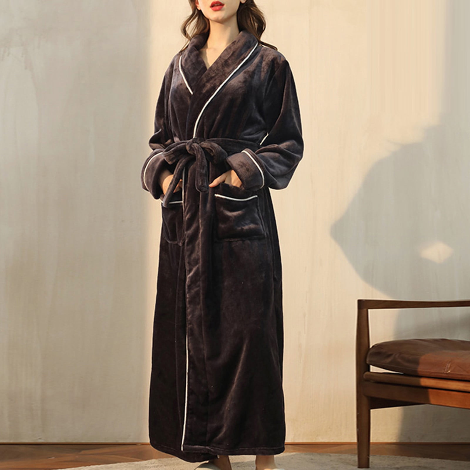 VANLOFE Unisex Warm Pajamas Household Clothes Solid Bathrobe Lengthened ...