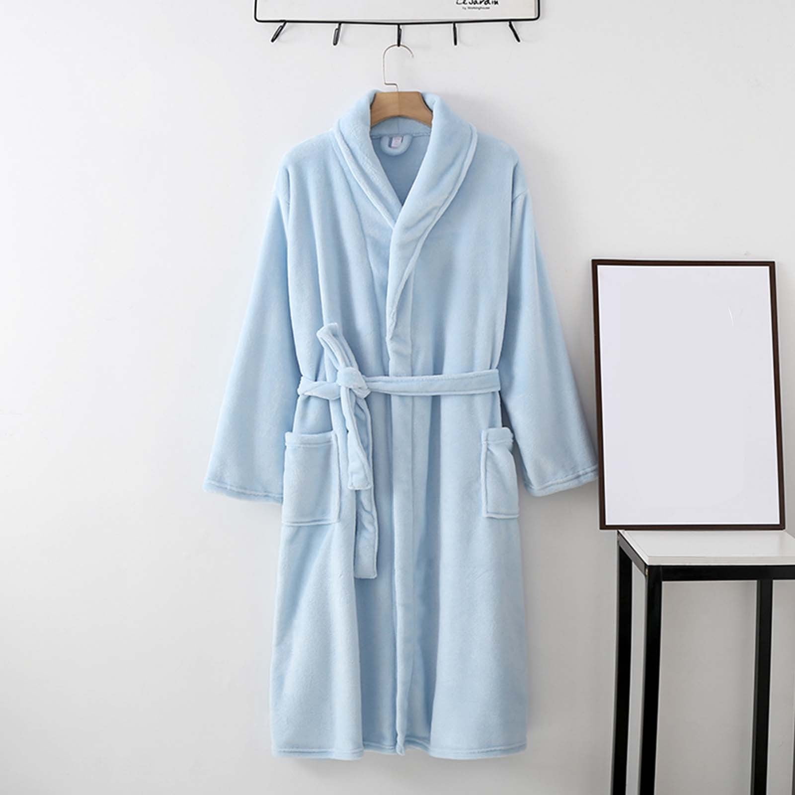 VANLOFE Unisex Warm Pajamas Household Clothes Solid Bathrobe Lengthened ...