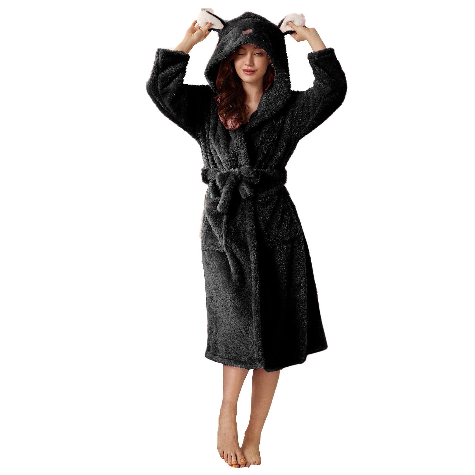 VANLOFE Unisex Warm Pajamas Household Clothes Solid Bathrobe Lengthened ...