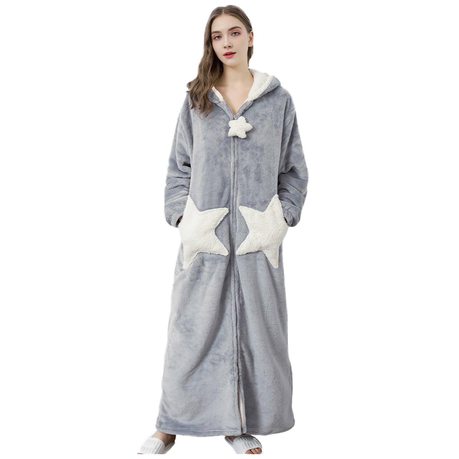 VANLOFE Unisex Warm Pajamas Household Clothes Solid Bathrobe Lengthened ...