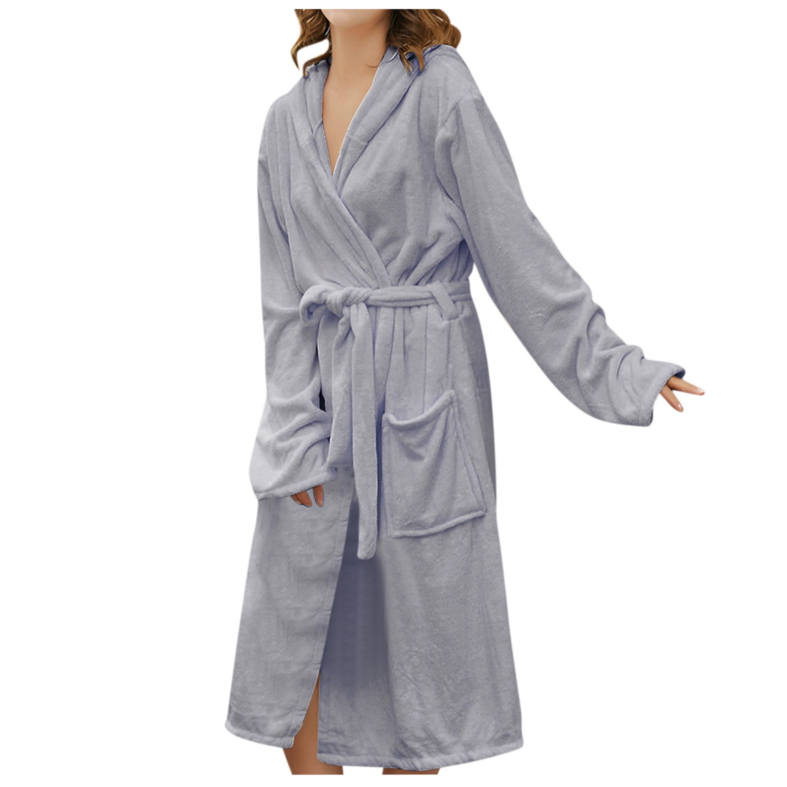 VANLOFE Unisex Warm Pajamas Household Clothes Solid Bathrobe Lengthened ...