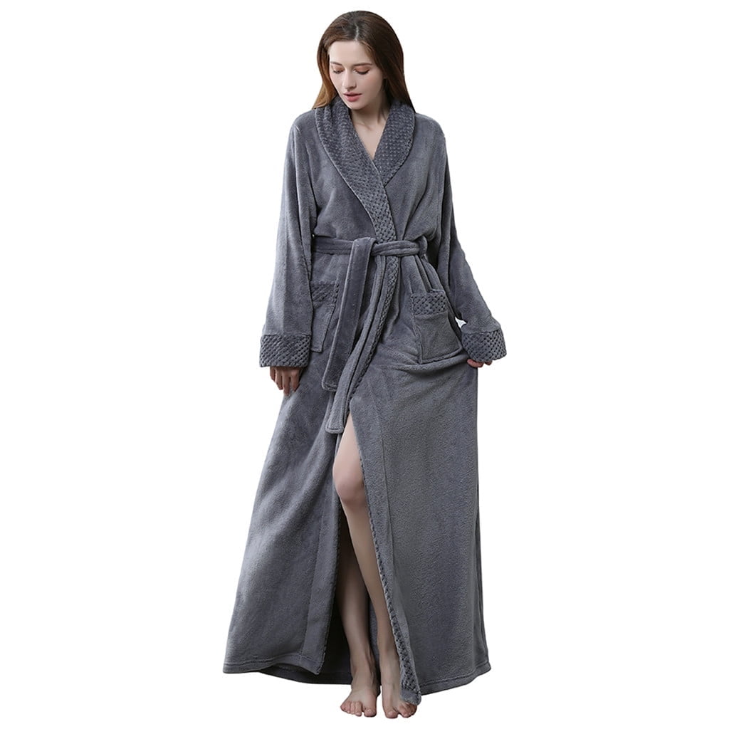 VANLOFE Unisex Warm Pajamas Household Clothes Solid Bathrobe Lengthened ...