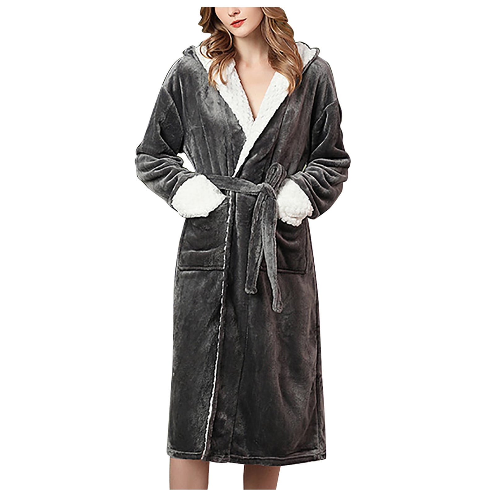 VANLOFE Unisex Warm Pajamas Household Clothes Solid Bathrobe Lengthened ...