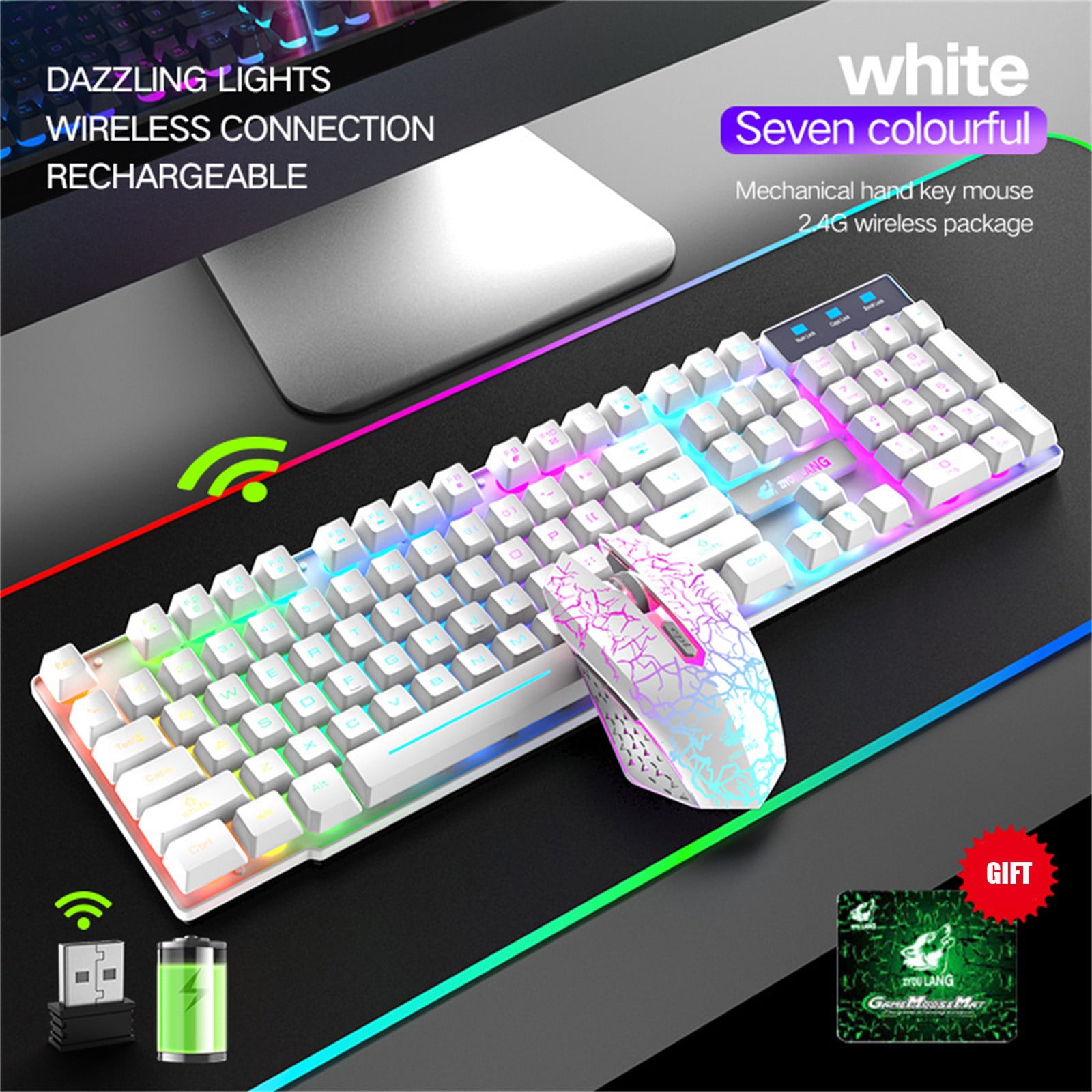 VANLOFE Wireless Gaming Keyboard and Mouse Combo with Rainbow LED ...