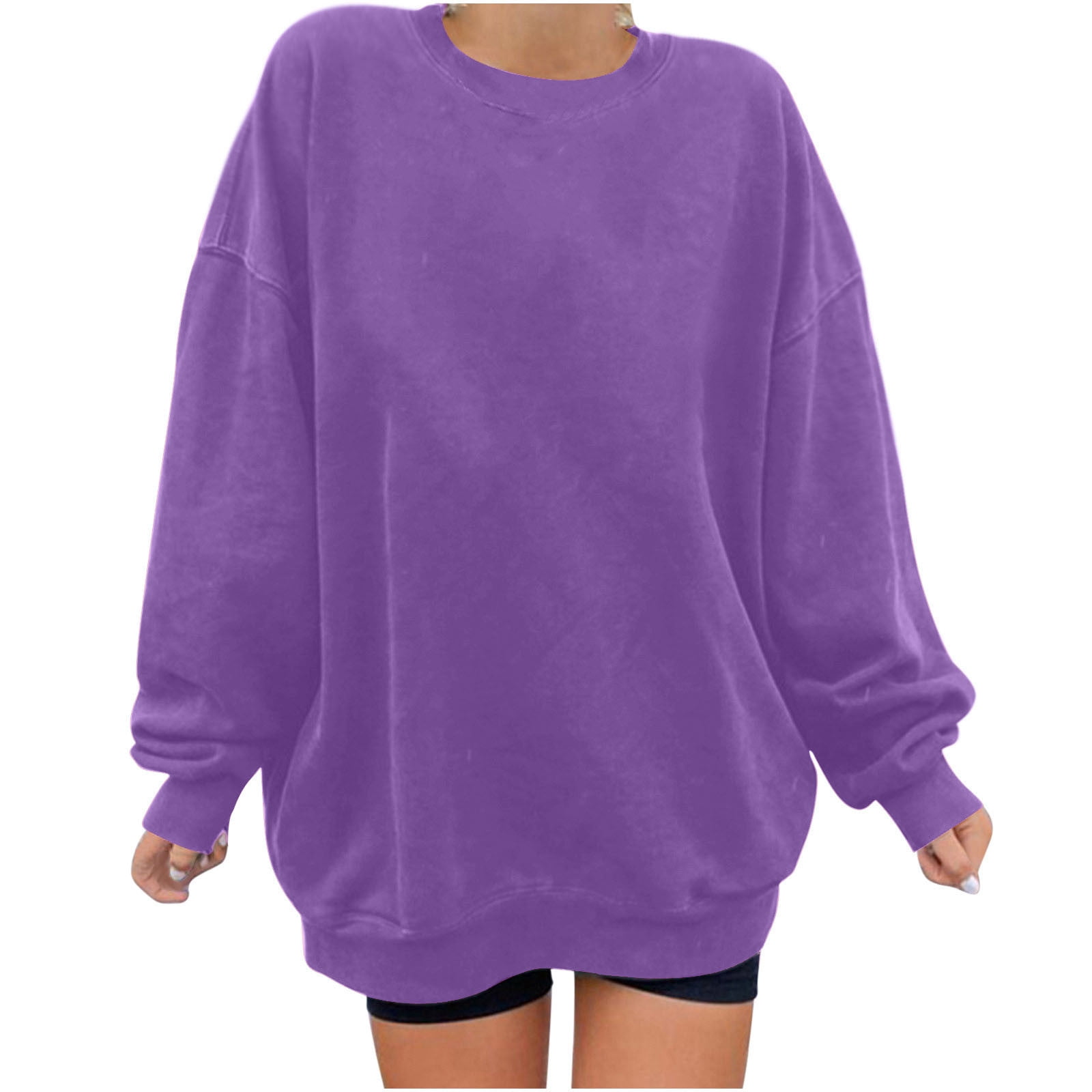 VANLOFE Women's Solid Color Long Sleeve Sweatshirt Crewneck Sweatshirt ...