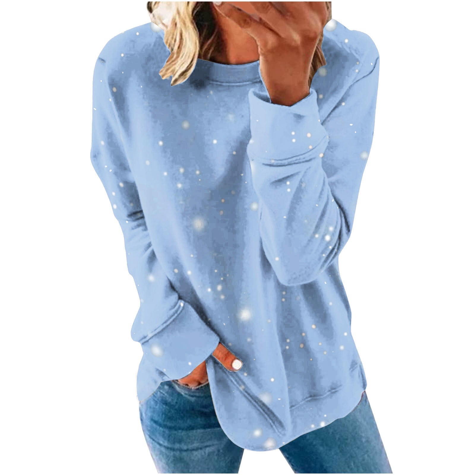 VANLOFE Women's Solid Color Long Sleeve Sweatshirt O-Neck Sweatshirt ...