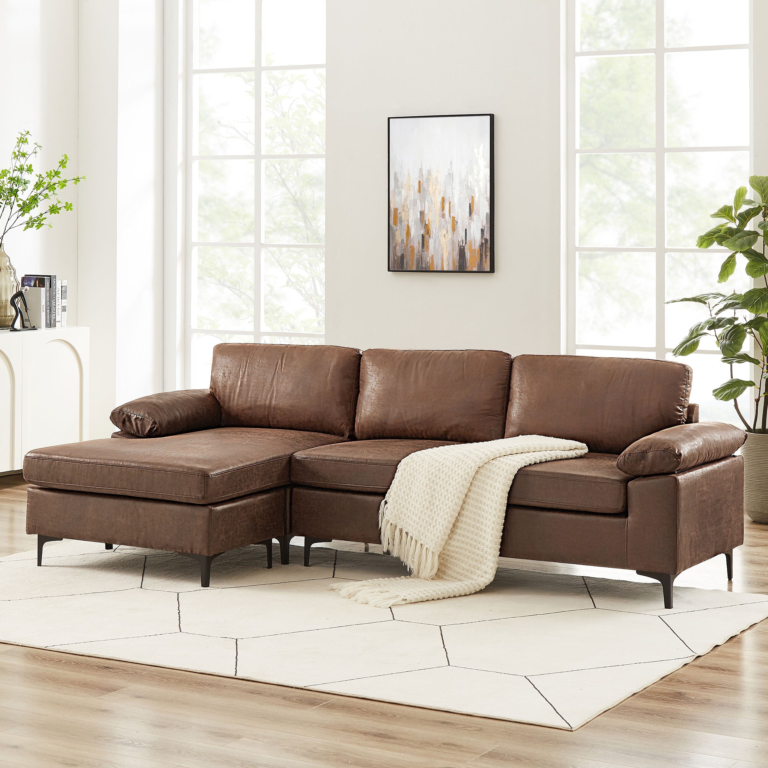 VANOMi 100in Mid-Century Modern Reversible Faux Suede Sectional Sofa ...
