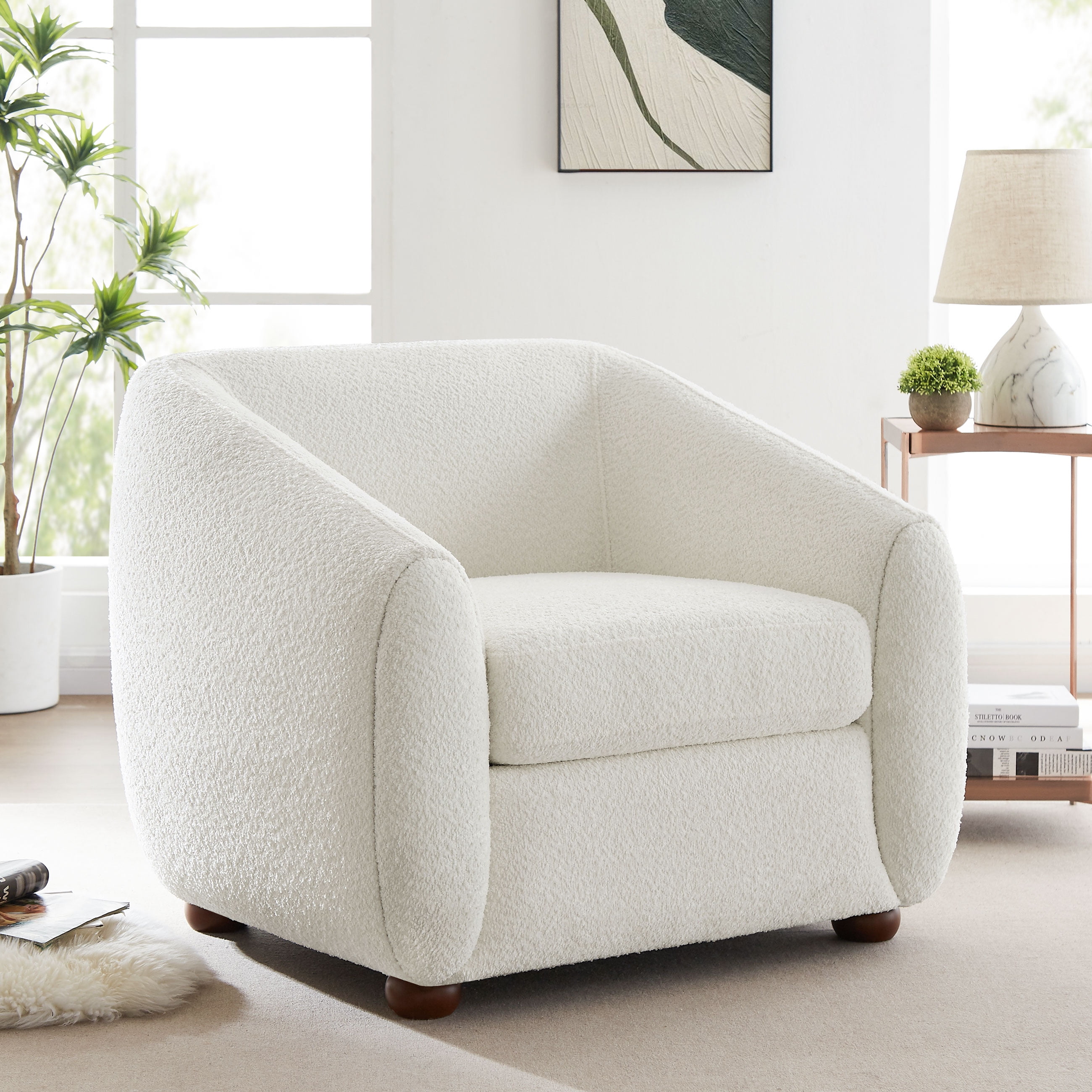 VANOMi Accent Chairs Modern Mid Century Upholstered Living Room Chair Reading Armchair for Bedroom White