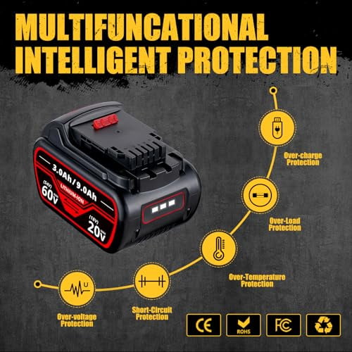 VANON 9.0Ah DCB606 Replacement for DeWalt 20V/60V MAX Battery Compatible with DeWalt Flex-Volt ...