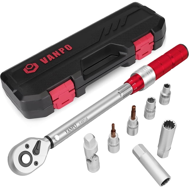 VANPO 3/8 Inch Extended Torque Wrench Set, 5-45 ft.lbs, 250mm Rod, Bits ...
