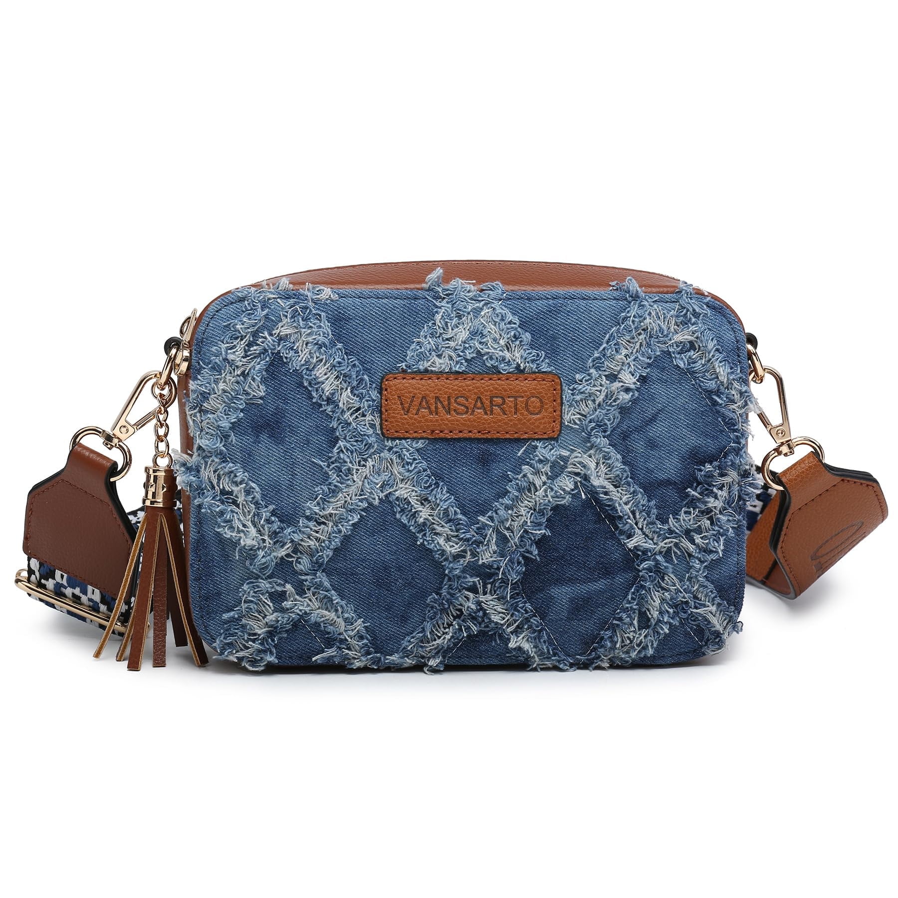 VANSARTO Women Tassel Quilted Crossbody Bag Distressed Denim Purse ...
