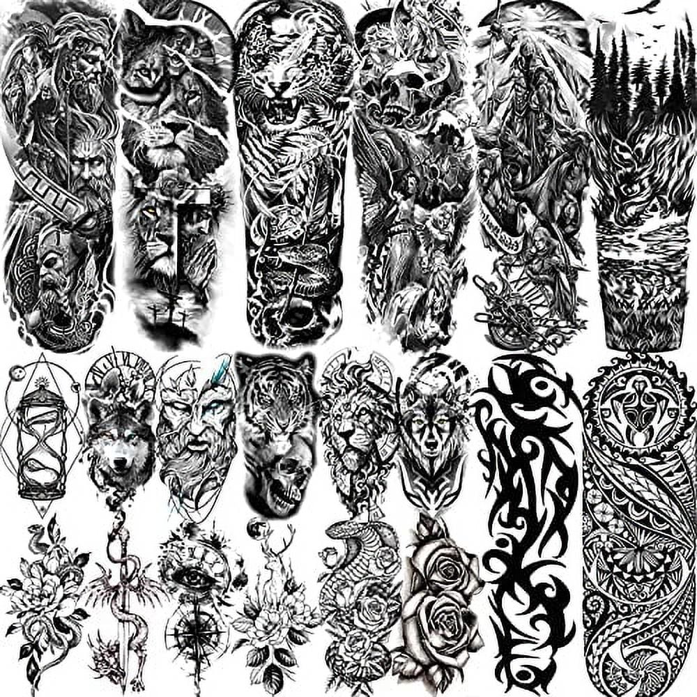 VANTATY 20 Sheets Extra Large Full Arm Temporary Tattoos For Men Adults ...