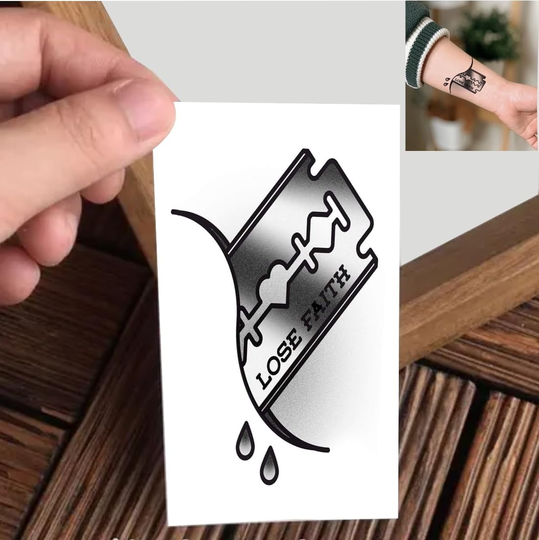 VANVATI Lose Faith Blade With Heart Line Easy Tattoo Removal Temporary ...
