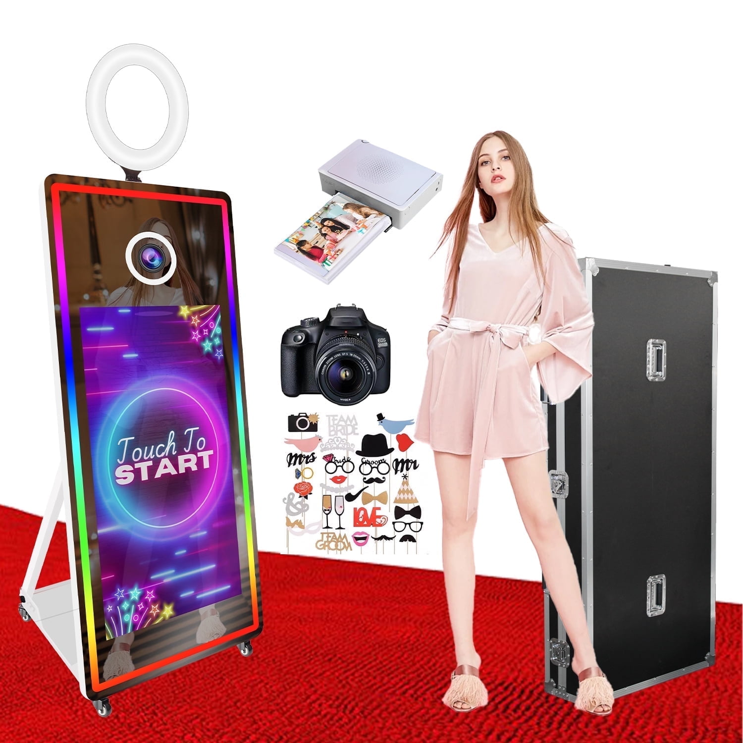 VANYA 43 inch Magic Mirror Photo Booth Portable Touch Screen Mirror Photo Booth Machine with ...