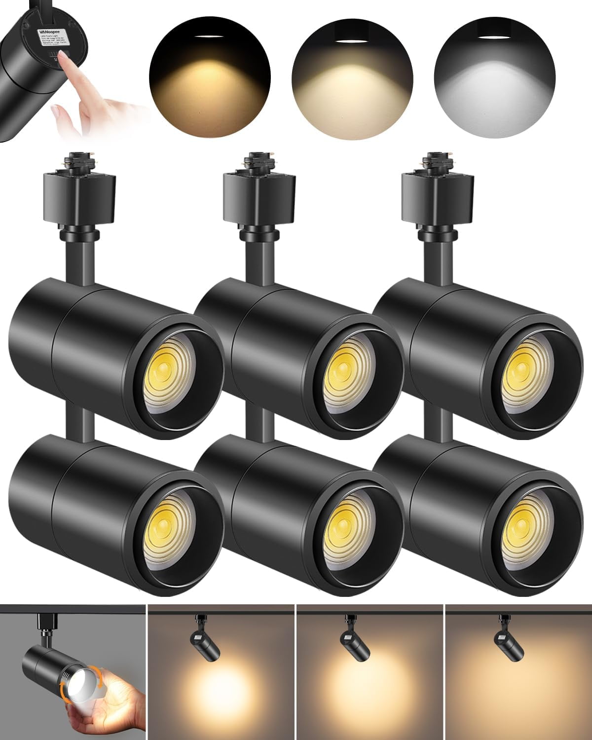 VANoopee 3-Color Zoomable 20W LED Track Lighting Heads H Type Track ...