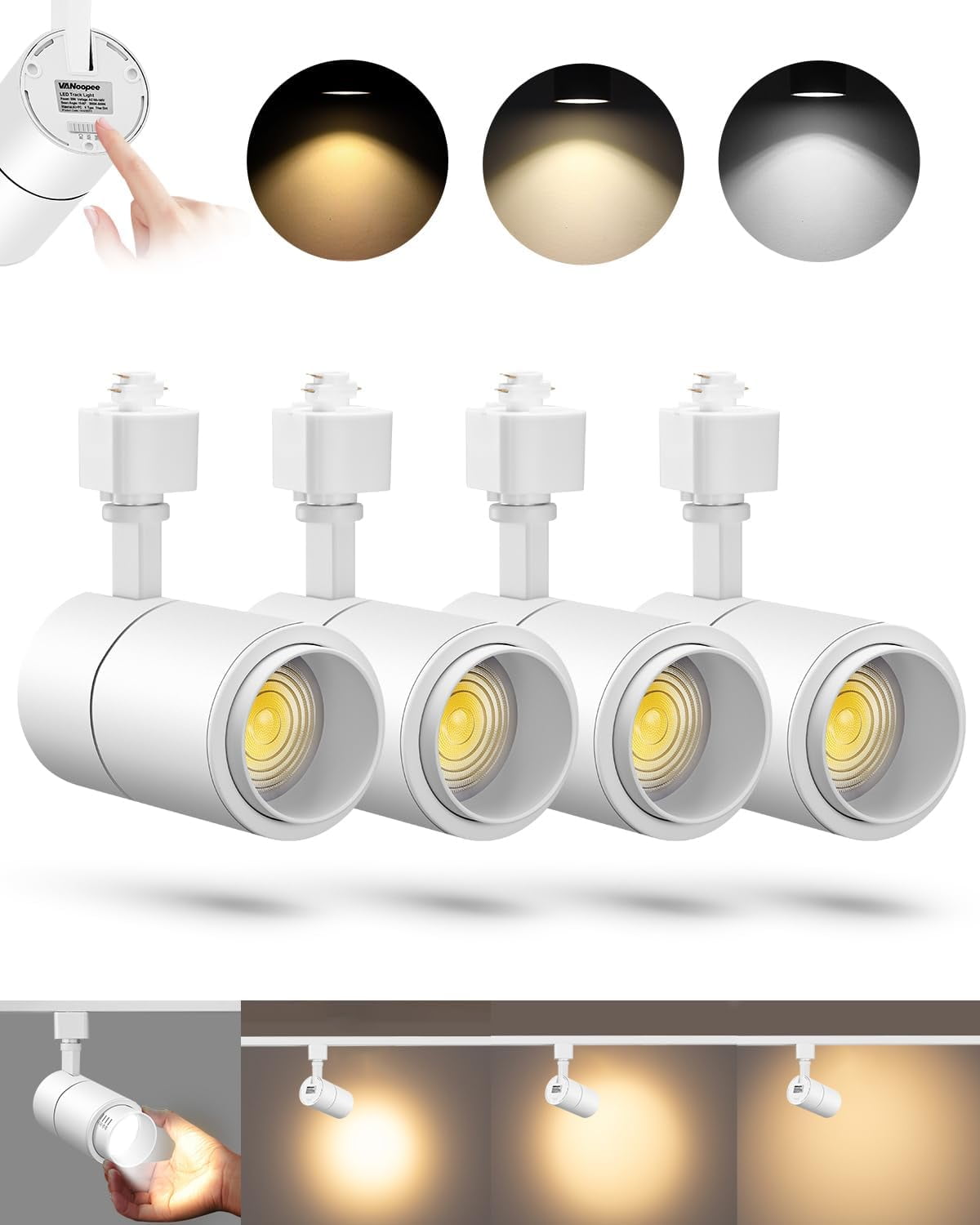 VANoopee 3-Color Zoomable 20W LED Track Lighting Heads H Type Track ...