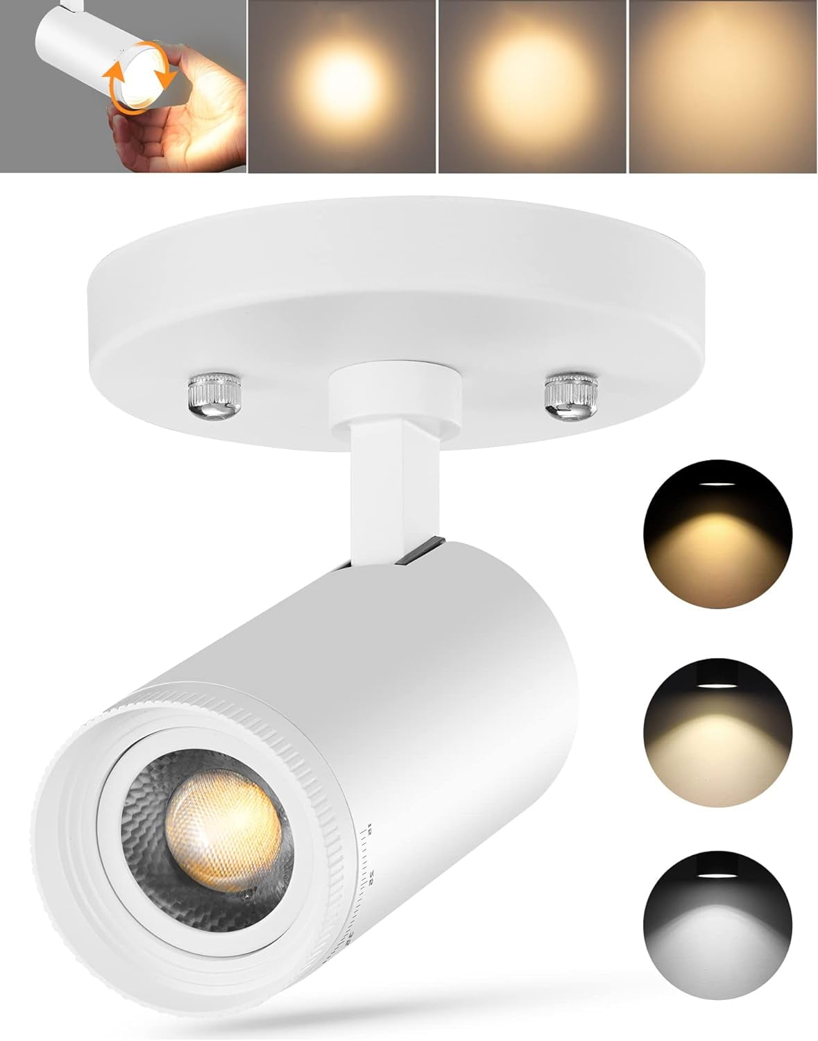 VANoopee 3-Color Zoomable LED Ceiling Spotlight Flush Mount Adjustable ...