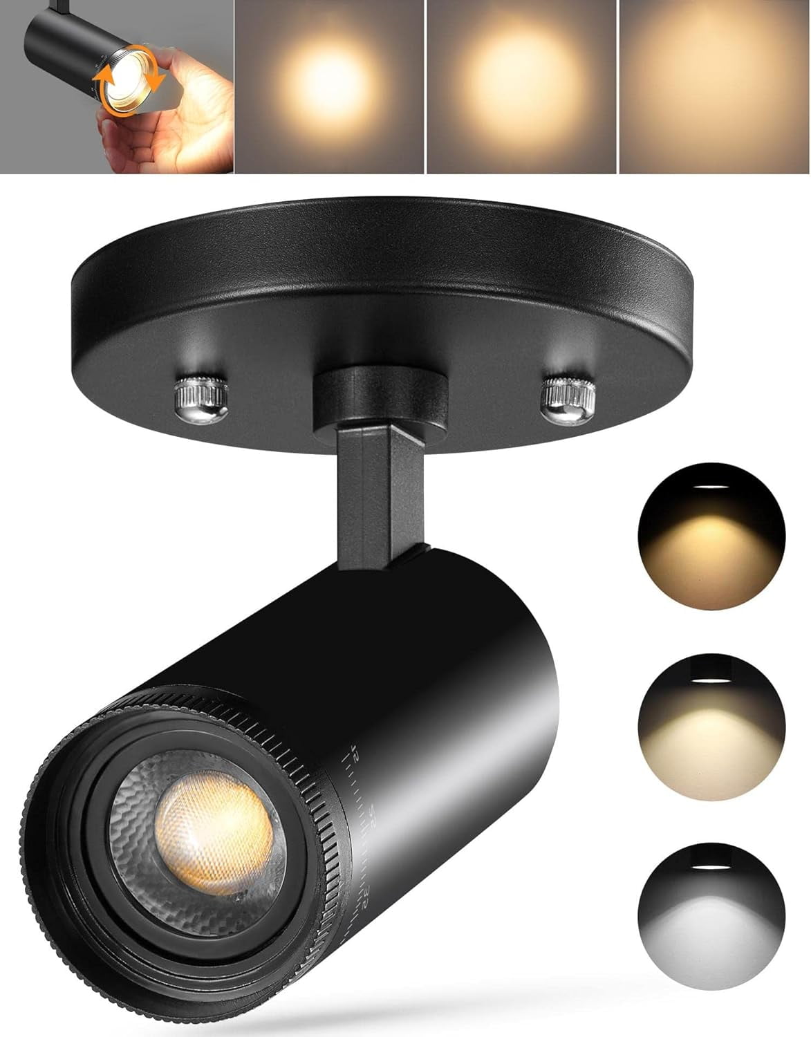 VANoopee 3-Color Zoomable LED Ceiling Spotlight Flush Mount Adjustable ...