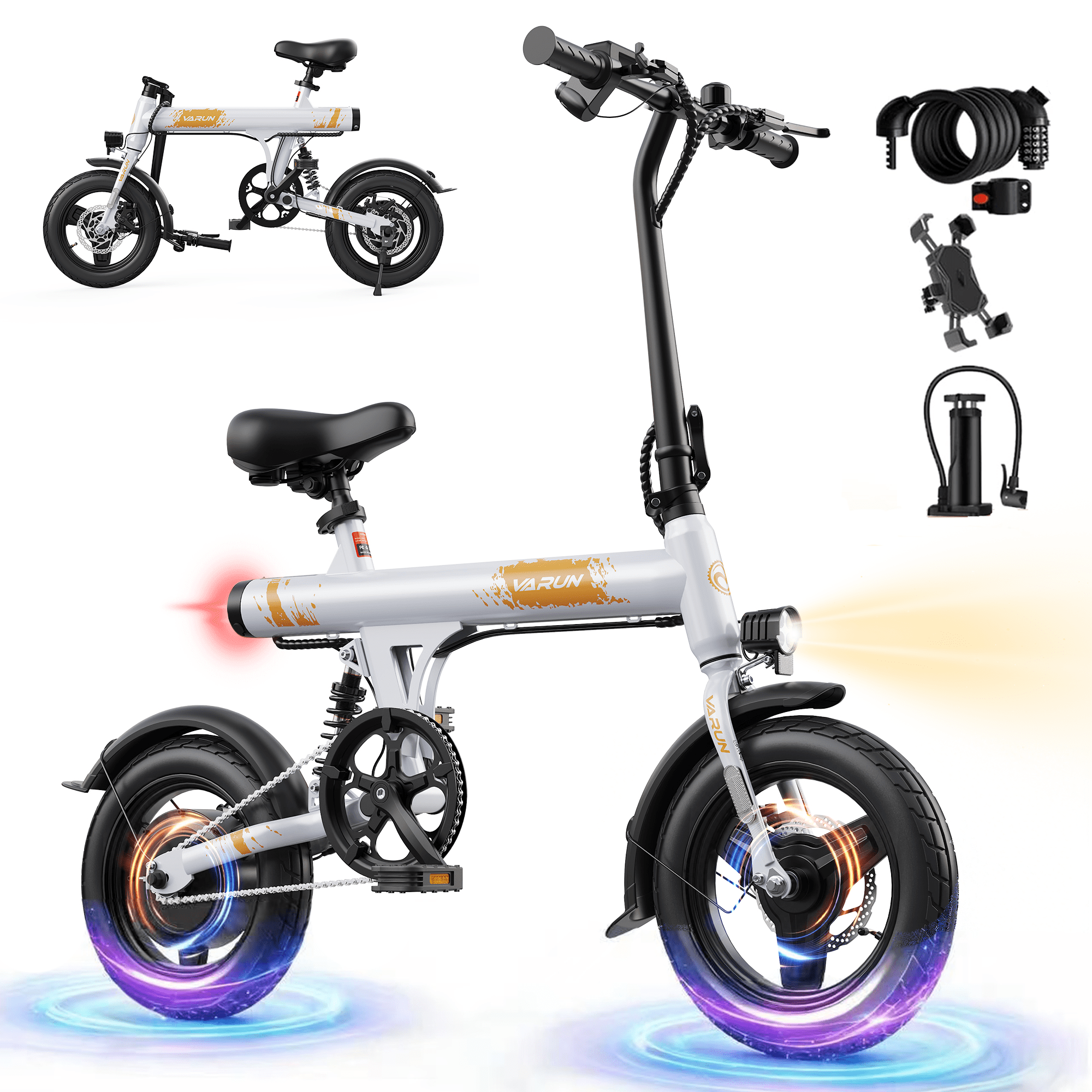 VARUN Electric Bike, 14" Folding EBike for Adults Teens, Peak 500W 36V ...