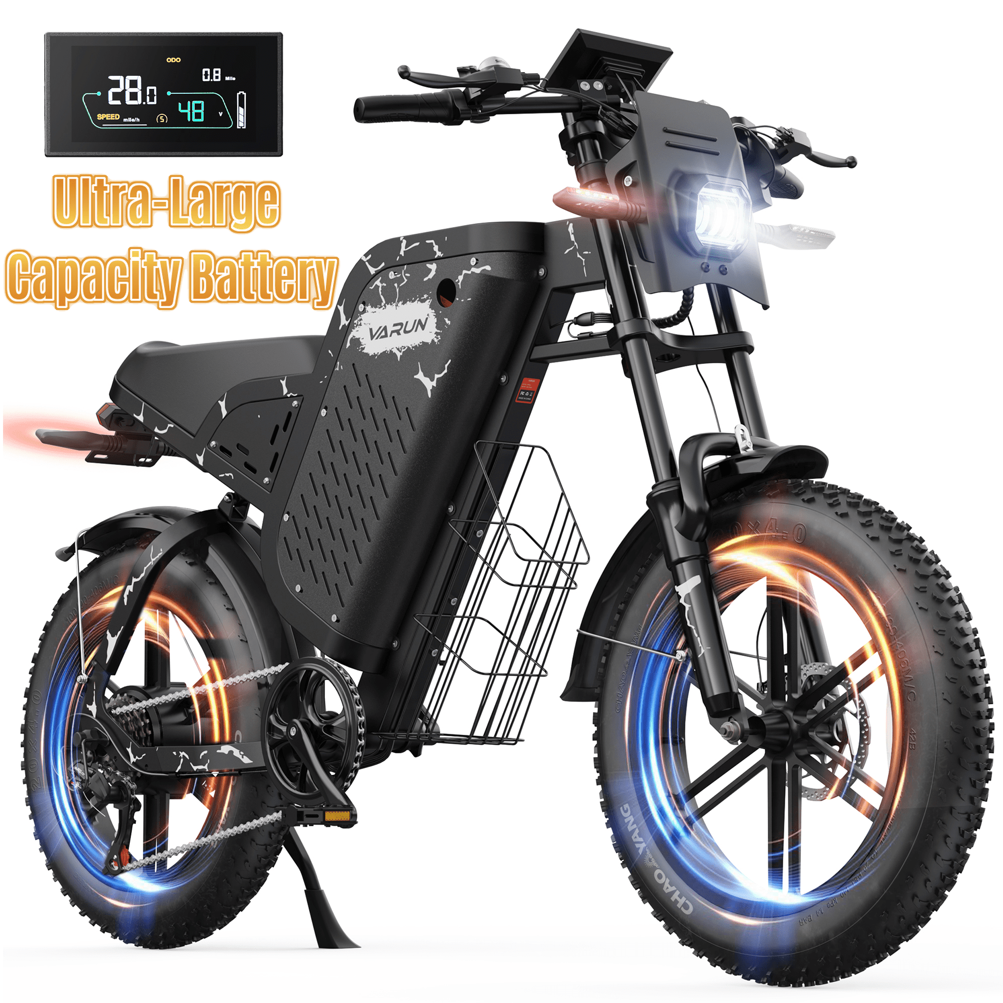 VARUN Electric Bike, 20" Fat Tire Ebike for Adults with Peak 1500W 48V 31.5Ah Battery, Top 28MPH ...