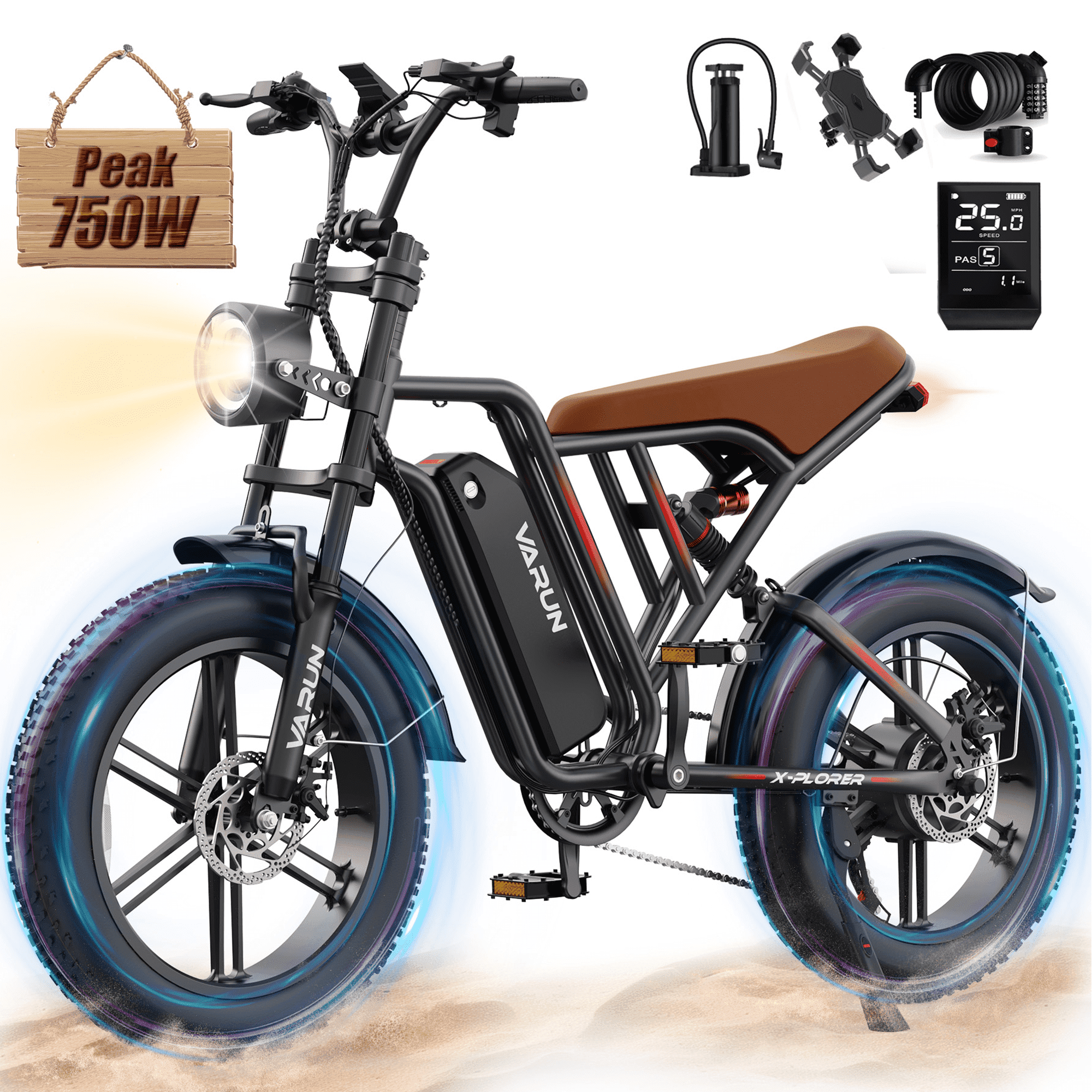 VARUN Electric Bike, Peak 750W Adult Mountain Ebike with 48V 624Wh ...
