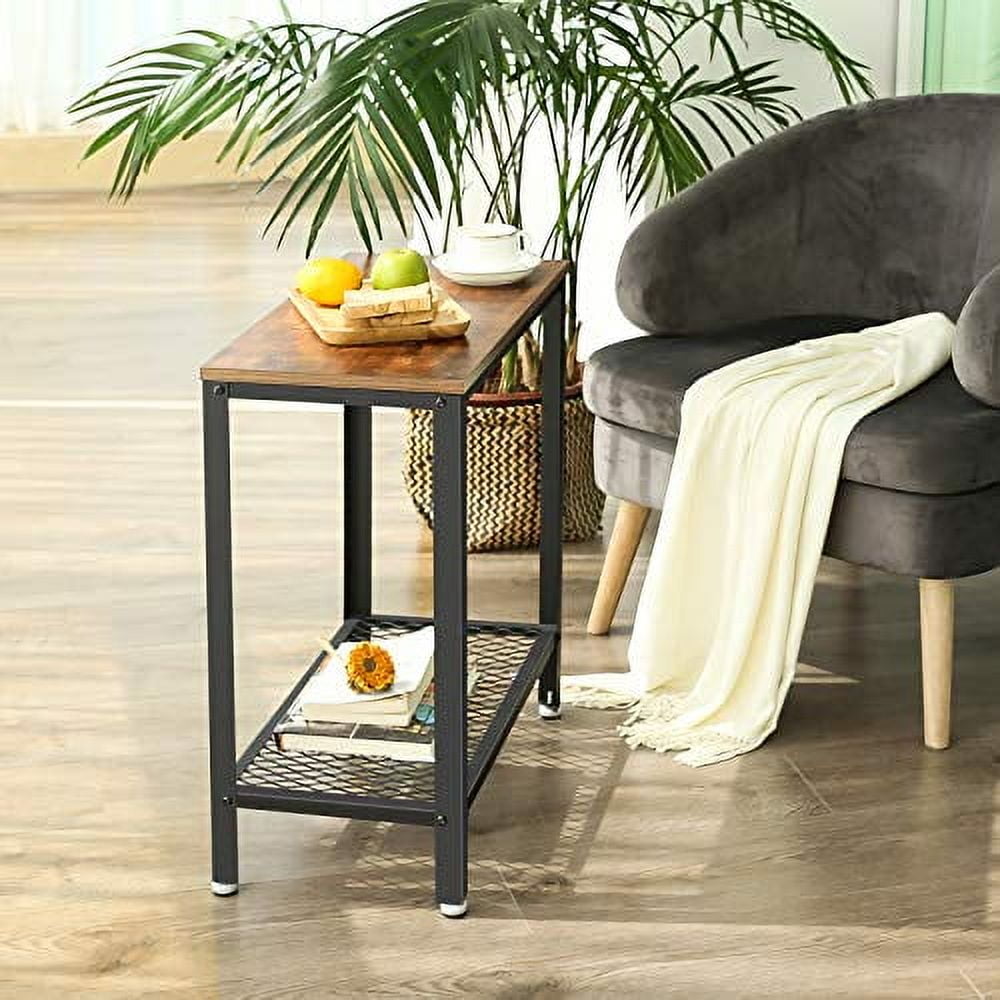 VASAGLE 2-Tier Narrow Side End Table for Couch, Rustic Sofa Printer ...