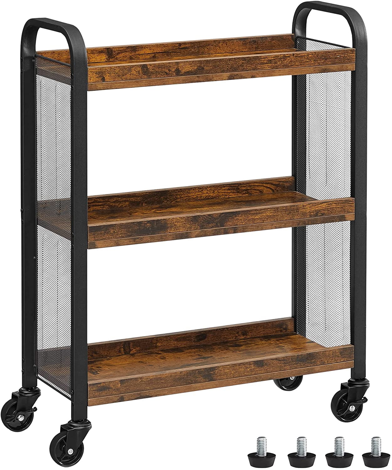 VASAGLE 3-Tier Narrow Storage Cart, Rolling Cart with Wheels, Steel ...