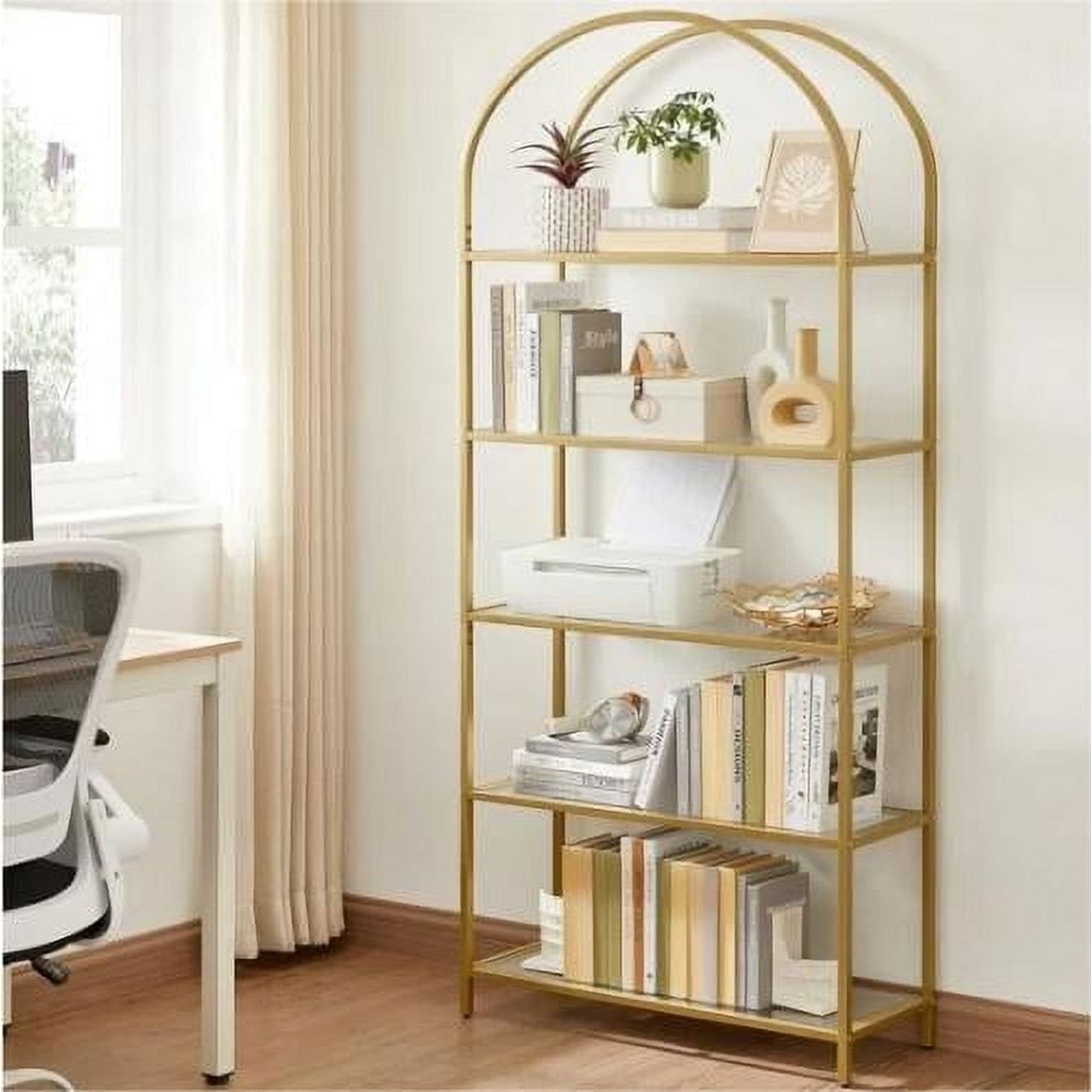 VASAGLE 5-Tier Gold Bookshelf Display Storage Shelf Modern Bookcase ...