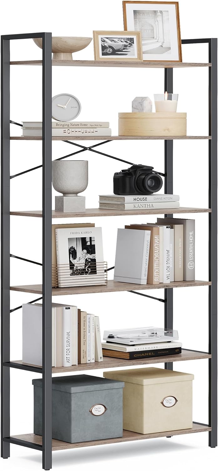 VASAGLE 6 Tier Tall Bookshelf, Large Bookcase with Steel Frame, Deep ...