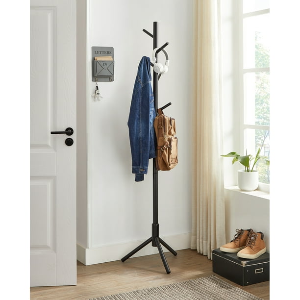 VASAGLE 8 Hooks Solid Wood Coat Rack Free Standing Coat Rack Tree Shaped Coat Rack for Living Room Bedroom Black Walmart Business Supplies