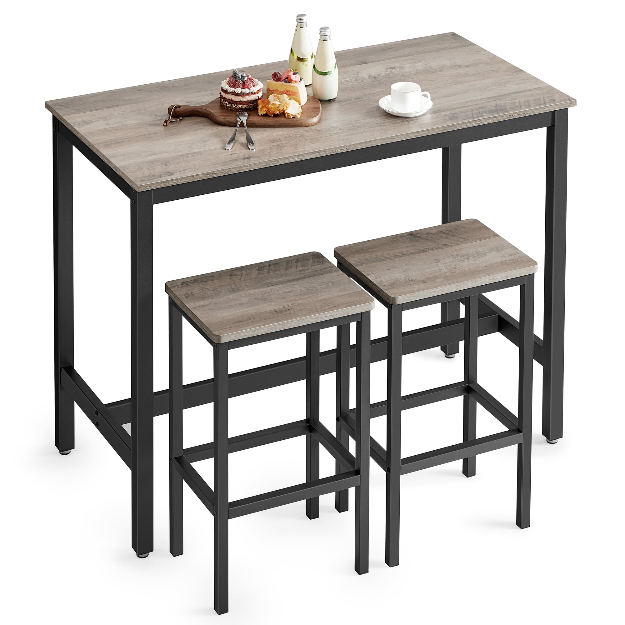 VASAGLE Bar Table Set Dining Table Kitchen Table Set Indoor Greige and Black