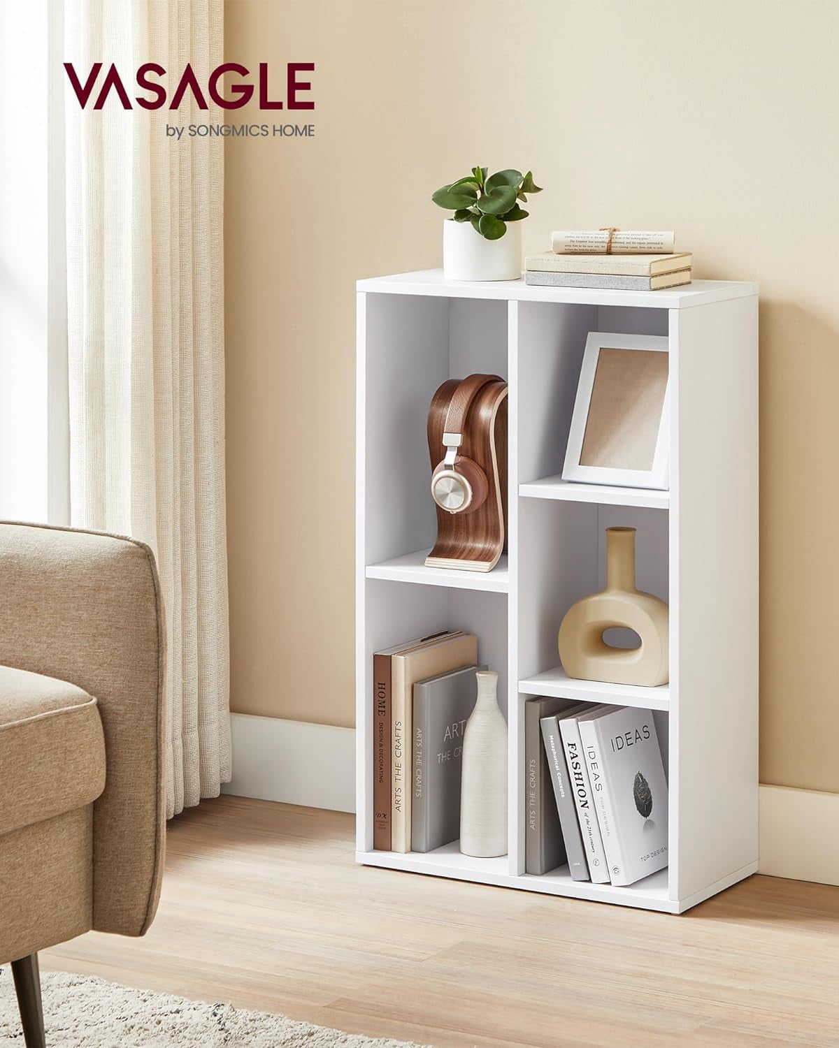 Bookcase, Bookshelf with 5 Compartments, Freestanding Shelves and Cube ...