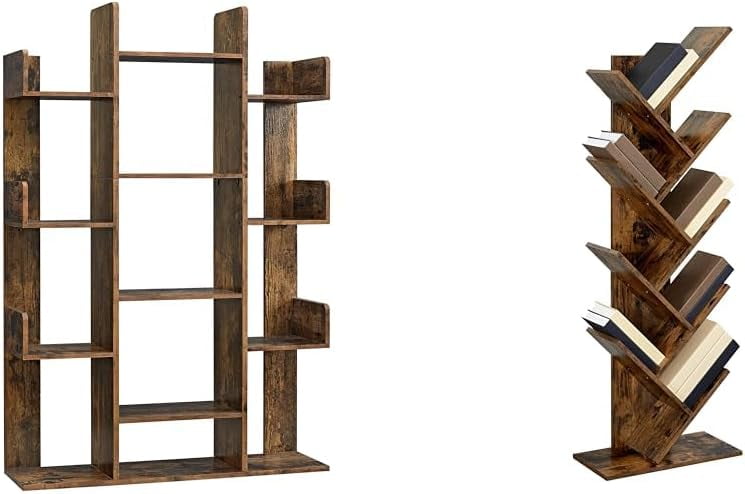 VASAGLE Bookshelf, Tree-Shaped Bookcase with 13 Storage Shelves ...