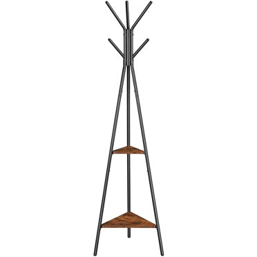 Legacy Decor Metal and Wood Hall Tree Coat Hat Rack Black with Walnut ...