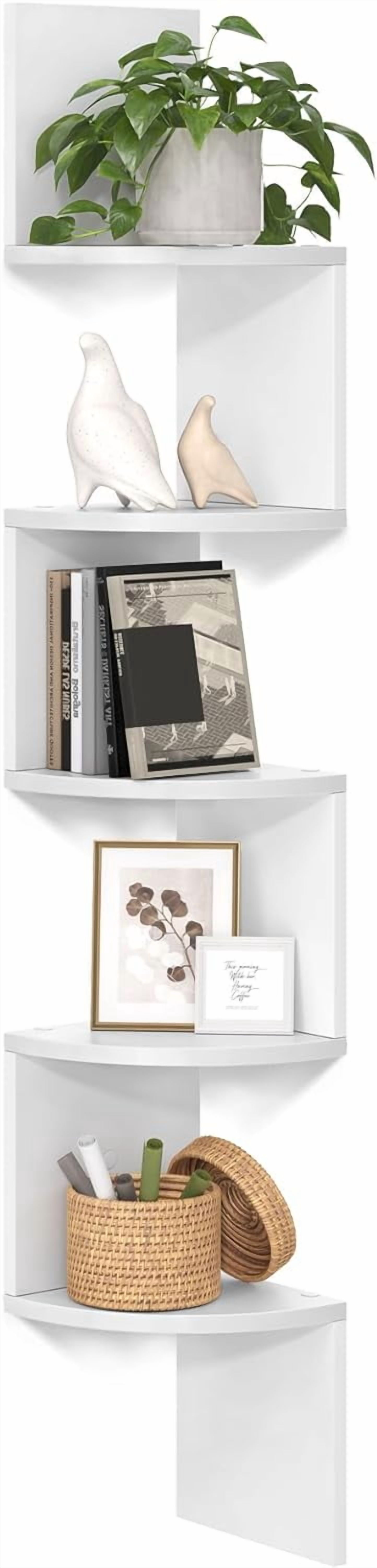 VASAGLE Corner Shelf Wall Mount, 5-Tier Floating Corner Bookshelf ...