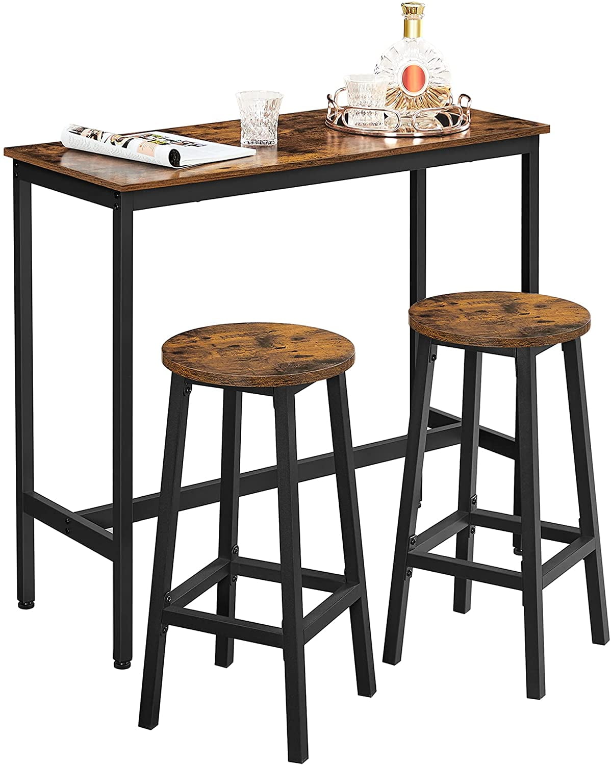 VASAGLE Breakfast Bar Table and Stools Set, Tall Counter Pub Style ...