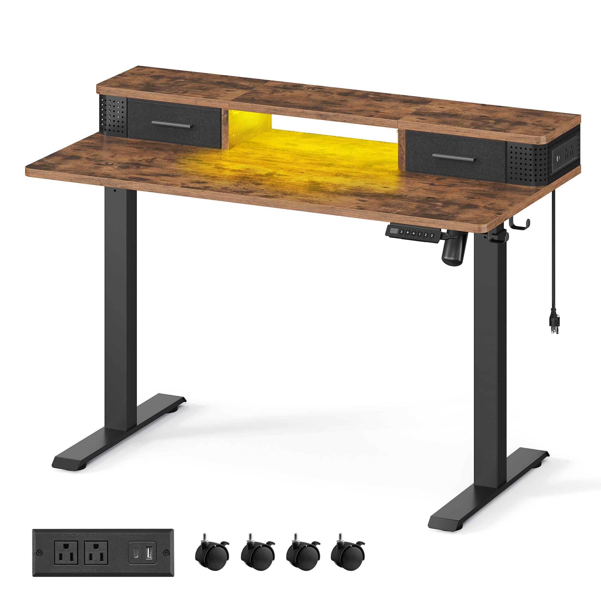 Electric Standing Desk with Drawers, Sit Stand Desk with Built-in Power ...