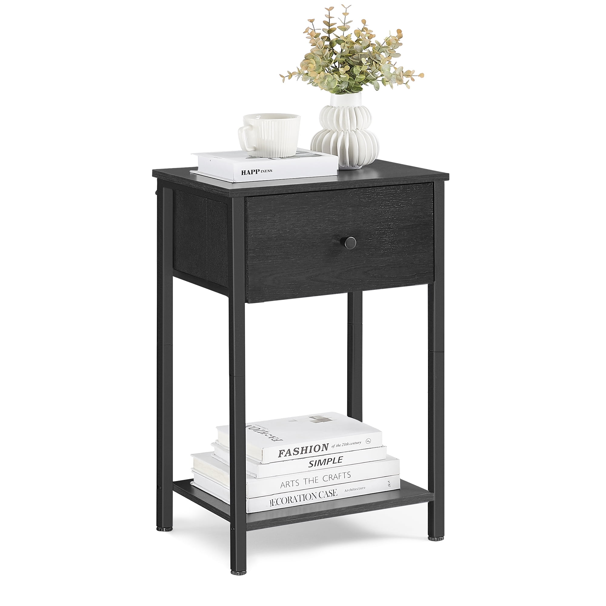 Nightstand, Side Table with Fabric Drawer, 24-Inch Tall End Table with ...