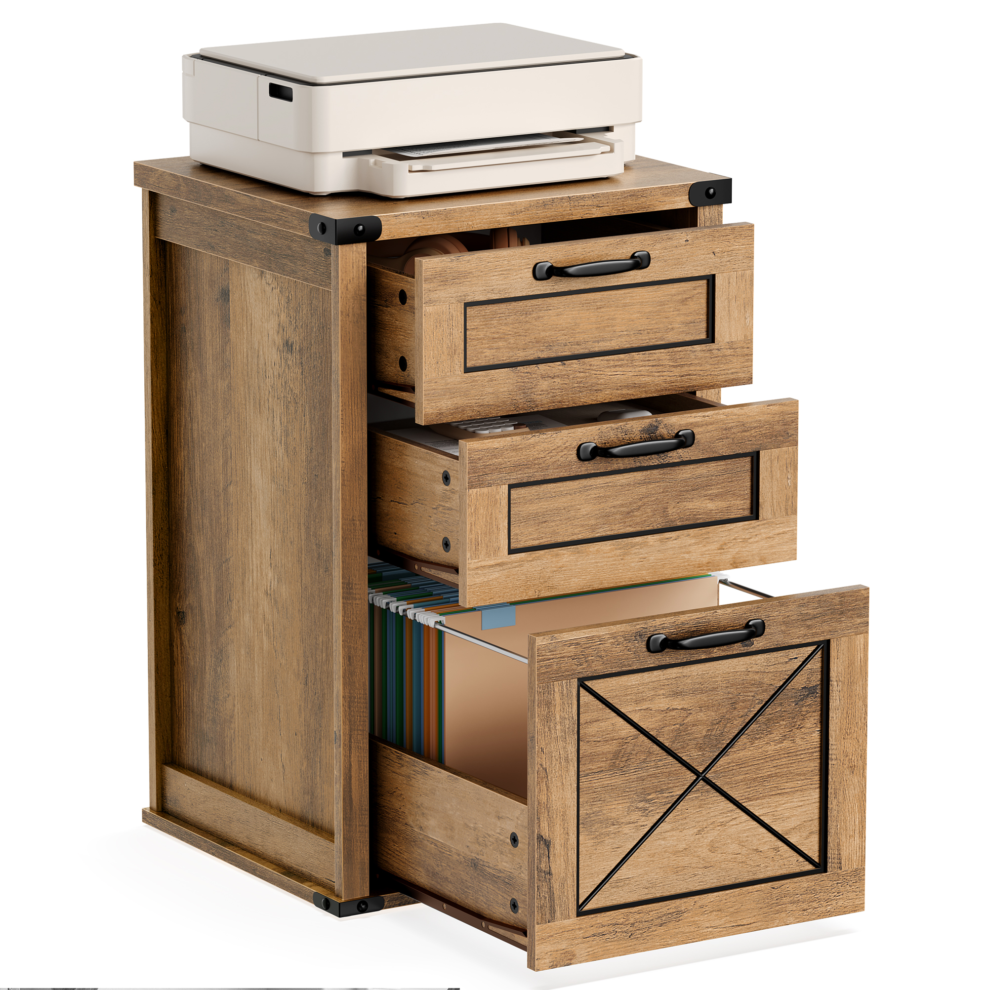 File Cabinet, 15.7"D x 17.7"W Filing Cabinet with 3 Drawers, Printer ...