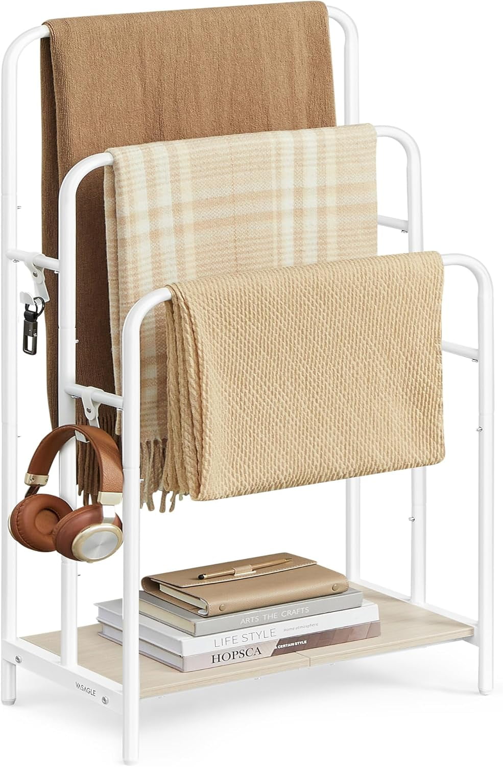 VASAGLE Freestanding Towel Rack, 3-Tier Blanket Holder with Storage ...