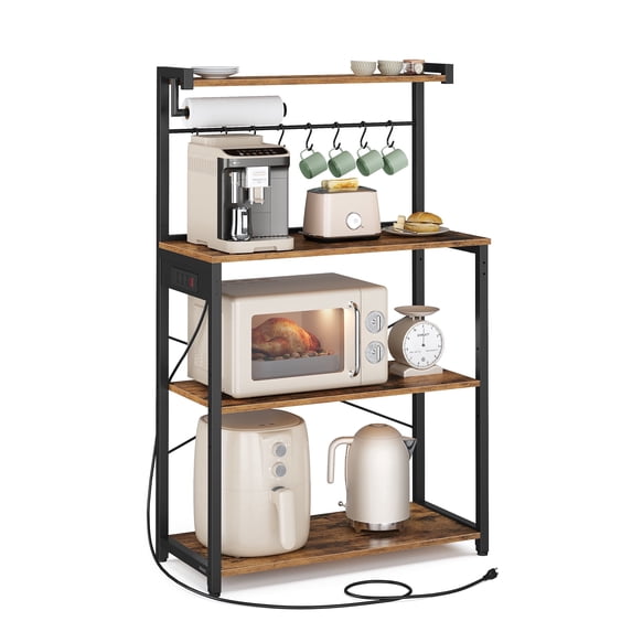 VASAGLE Kitchen Bakers Rack with Power Outlet, Coffee Bar 4-Tier with 8 ...