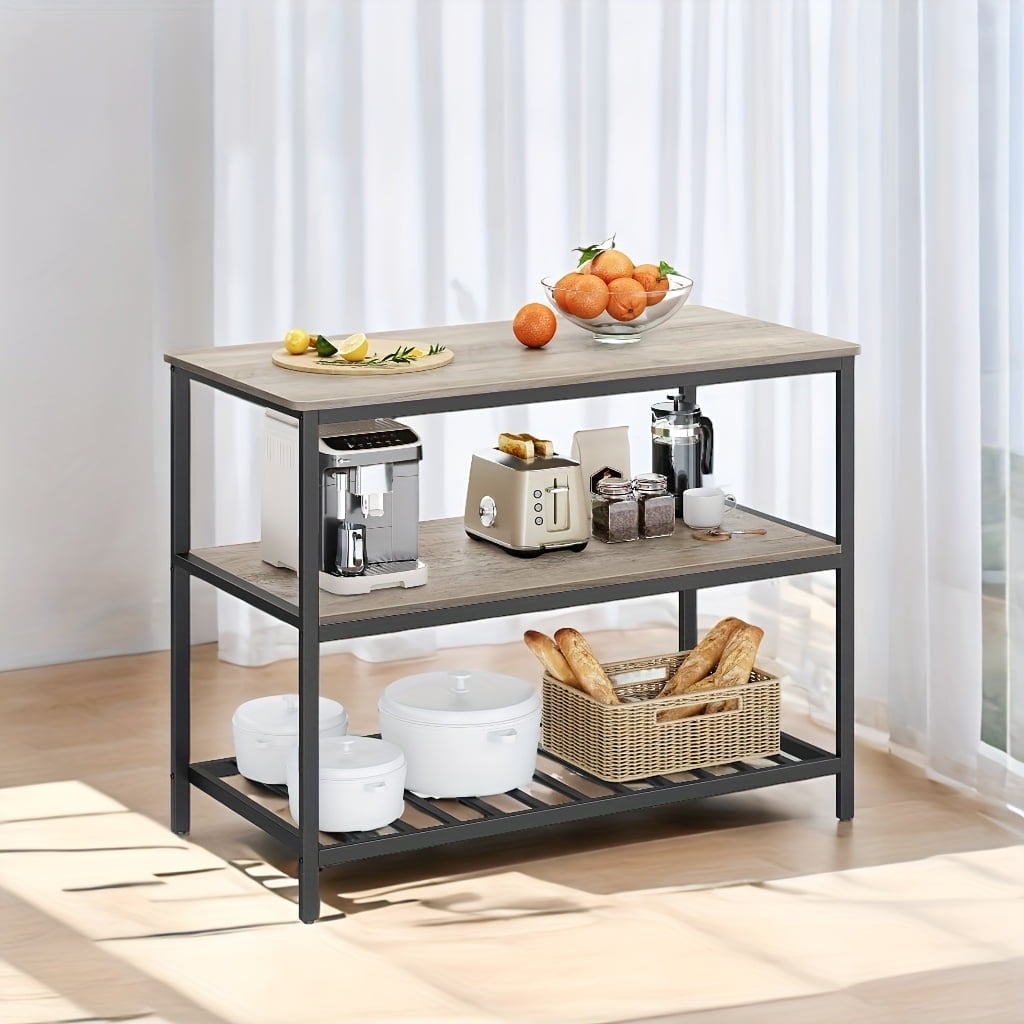 VASAGLE Kitchen Island with 3 Shelves, Island Table, 47.2 Inches Width ...