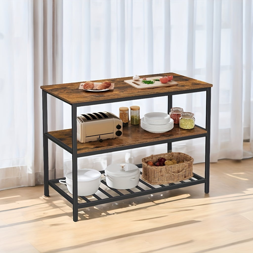 VASAGLE Kitchen Island with 3 Shelves, Island Table, 47.2 Inches Width ...