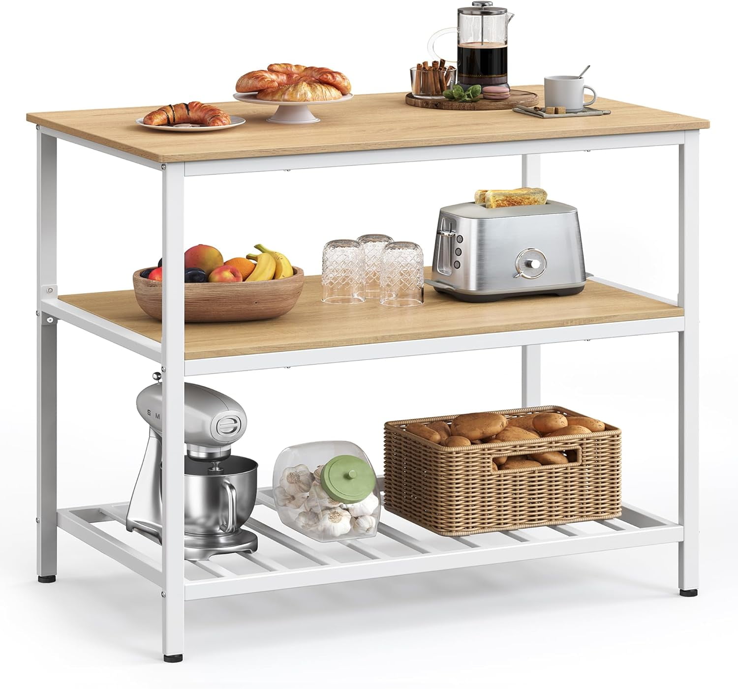 VASAGLE Kitchen Island with 3 Shelves, 39.4 Inches Kitchen Shelf with ...