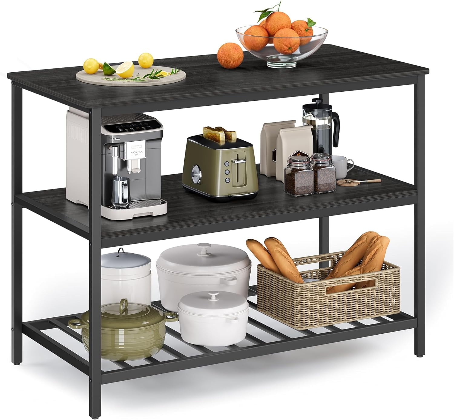VASAGLE Kitchen Island with 3 Shelves, 47.2 Inches Kitchen Shelf with ...