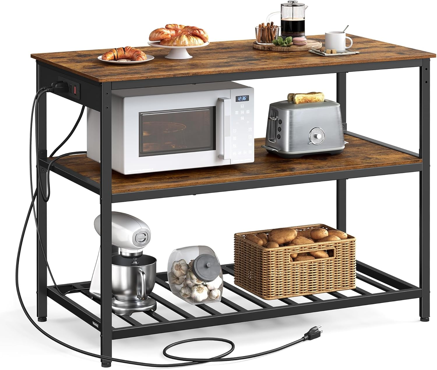 Kitchen Island with 3 Shelves, 47.2 Inches Width Kitchen Shelf with ...