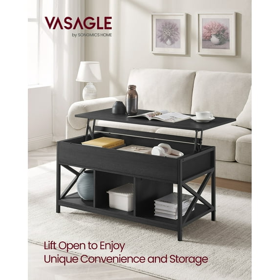 VASAGLE Lift Top Coffee Table, Lift Coffee Table with Storage Shelf ...