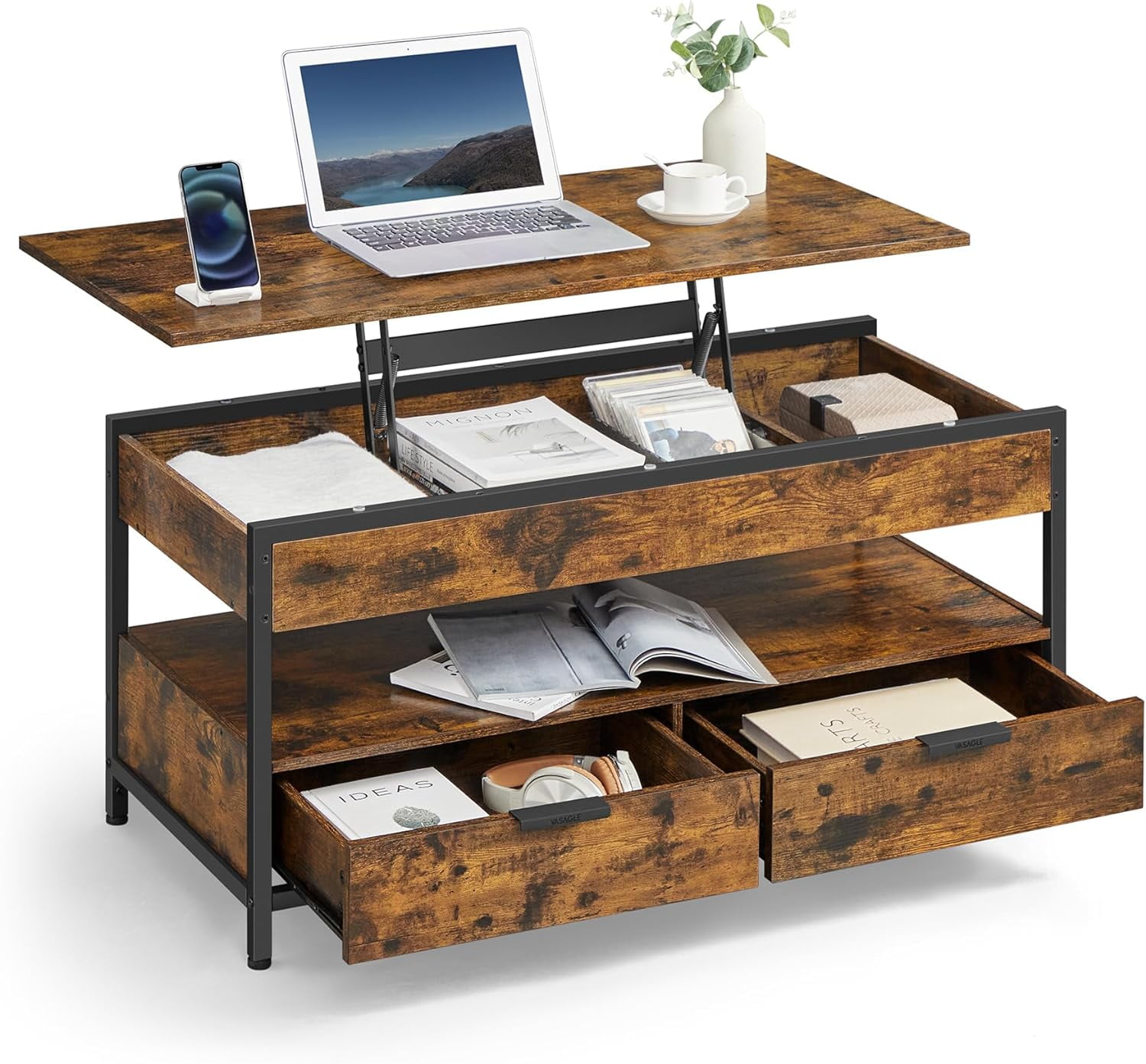 VASAGLE Lift Top Coffee Table with Storage Drawers, Coffee Table for ...